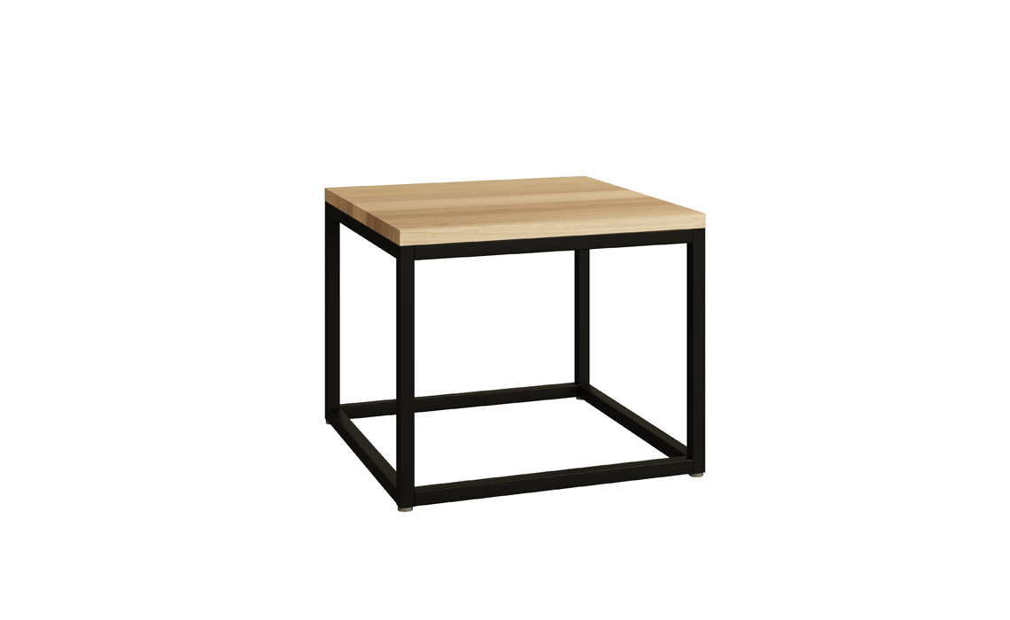 Modal Solid Oak Square Side Table Solid European Oak Coated black metal. Beds Mattresses Sofas Furniture Ipswich Suffolk UK