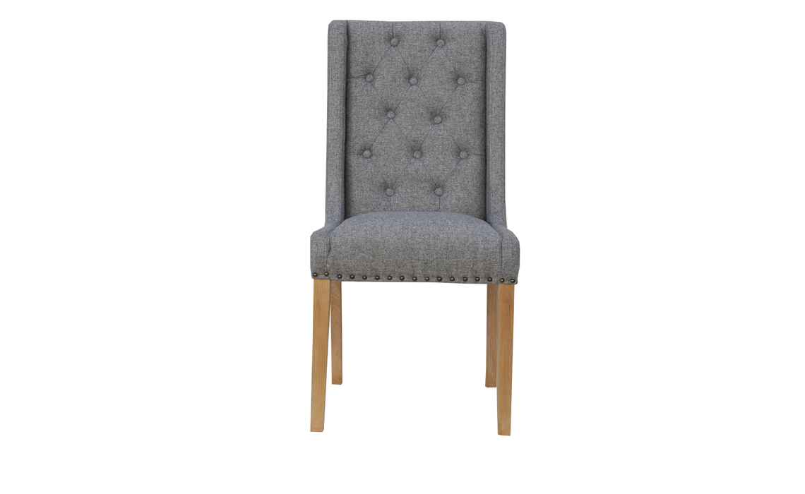 Westcliff Buttoned Dining Chair - Light Grey, Oak legs & fabric ...