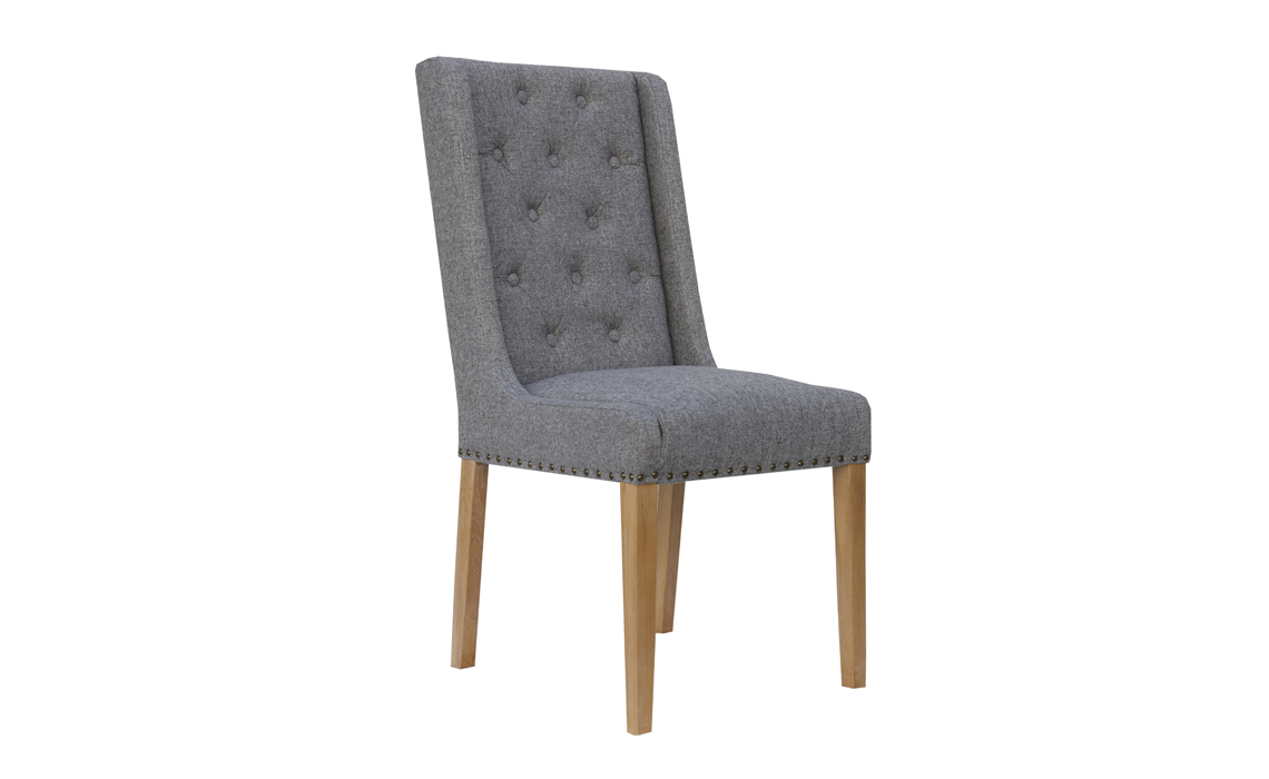 Westcliff Buttoned Dining Chair - Light Grey, Oak legs & fabric ...